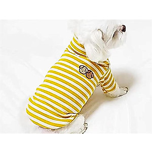 Cute Doggie Embroidery Dog Shirts Pet Cotton Striped T-Shirt Breathable Stretchy Dog Sweater Turtleneck Knitted Puppy Pullover for Cats Small Dogs (Small, Yellow Striped)
