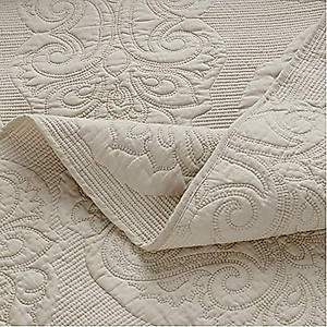 Brandream 5Pcs Beige Paisley Quilted Comforter Set King Size Bed Quilt Set Cotton Bedspread Coverlet Set