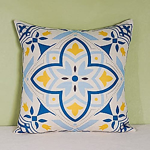 Set of 4 Decorative Waterproof Throw Pillow Covers Outdoor Boho Floral Cushion Covers for Patio Furniture Porch , 18x18 Inch