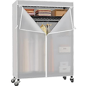 VIPEK V11C Wire Garment Rack Rolling Clothes Rack Heavy Duty Portable Closets with Lockable Wheels Adjustable Wardrobe Black Metal Clothing Rack with Frosted Translucent Cover, Max Load 452LBS