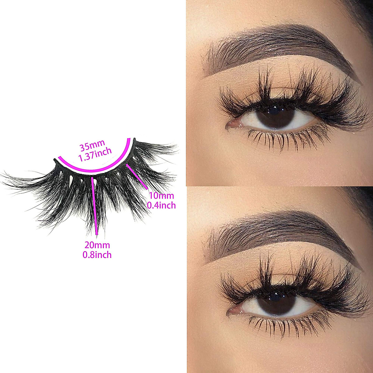 Mink lashes Mikiwi 3 Pairs Eyelashes D384-3, Real Mink Eyelashes, Fluffy Mink Lashes, Thick HandMade Full Strip Lashes, Cruelty Free Luxury Makeup Dramatic Lashes, 20mm 3D Mink Lashes