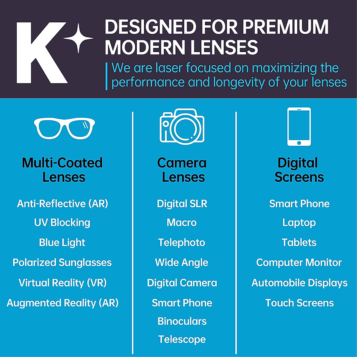 Koala Lens Cleaning Cloth | Japanese Microfiber | Glasses Cleaning Cloths | Eyeglass Lens Cleaner | Eyeglasses, Camera Lens, VR/AR Headset, and Screen Cleaning | Blue & Purple (Pack of 2)