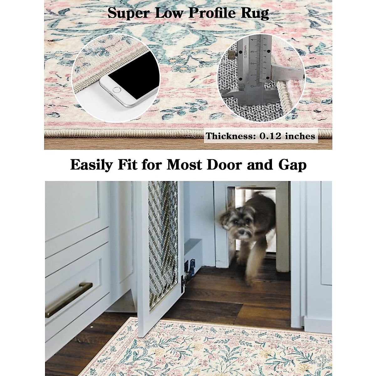 Lahome Pink Boho Rugs for Living Room 5x7, Washable Area Rugs for Bedroom Girls Non Slip, Soft Floral Low-Pile Nursery Carpet for Dining Room Kids Room Indoor, Pink/Multi