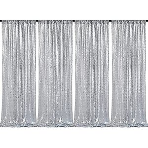 2FTx8FT Silver Glitter Sequin Curtain for Party Photography Backgrounds Wedding Backdrops Set of 4 Panels