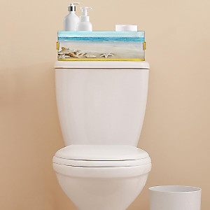 Sea Beach Starfish Bathroom Baskets for Organizing, Summer Seashell Foldable Storage Bins Toilet Paper Basket for Toilet Tank Top Fabric Storage Organizer for Shelves Closet Countertop