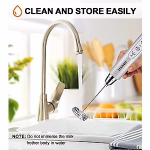 YUSWKO Rechargeable Milk Frother Handheld with 3 Heads, Silver Coffee Electric Whisk Drink Foam Mixer, Mini Hand Stirrer with 3 Speeds Adjustable for Latte, Cappuccino, Hot Chocolate, Egg