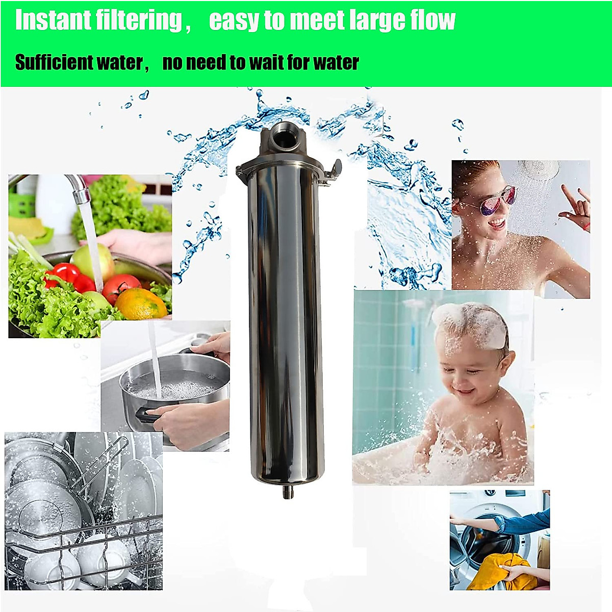 INTBUYING Heavy-Duty Filter Housing for 20"L cartridges 1.5"NPT inlet and outlet Corrosion-Resistant Stainless Steel Water Filter Housing with Bracket and a Drain Valve