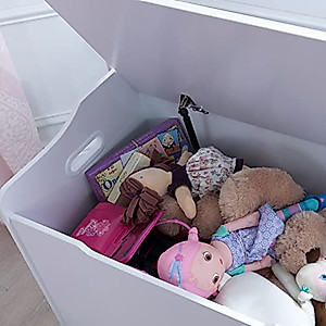 KidKraft Austin Wooden Toy Box/Bench with Safety Hinged Lid, White, Gift for Ages 3+