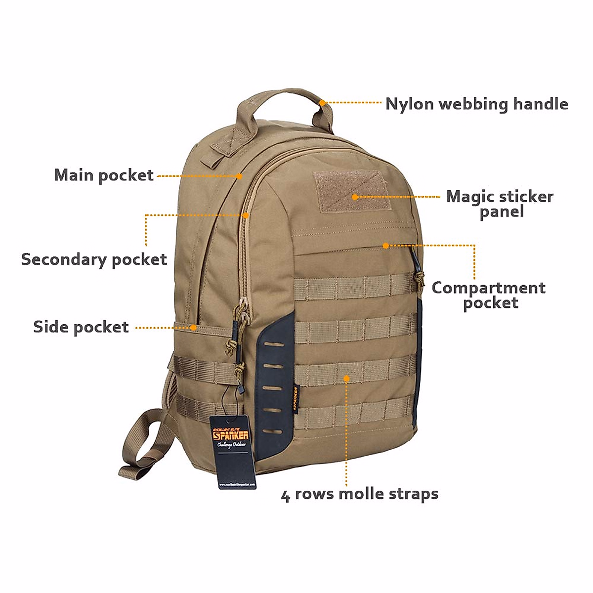 EXCELLENT ELITE SPANKER Military Tactical Backpack 18L Molle Backpacks Army Assault Survival Rucksack Pack (RGN)