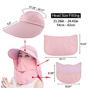 Sun Hats for Women Wide Brim UV Protection Visor UPF 50+ Fishing Hats Foldable Ponytail Summer Hat with Detachable Flap Beige