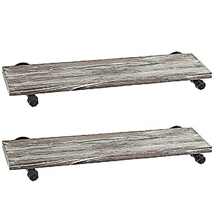 MyGift 24-Inch Wall Monunted Industrial Pipe & Rustic Torched Wood Floating Shelves, Set of 2