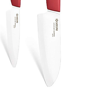 Kyocera Revolution Series 2-Piece Ceramic Knife Set: 5.5-inch Santoku Knife and a 4.5-inch Utility Knife, Red Handles with White Blades
