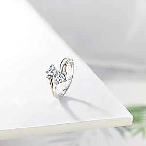 925 Silver and 10K Yellow Gold Heart Shape White Moissanite and White Lab Grown Diamond 2 Tone 2 Heart Promise Couple Women Engagement Mother Ring (0.86 Cttw, Available In Size 5, 6, 7, 8, 9)