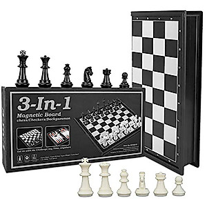 Aomola Travel Chess Set for Kids and Adults 3 in 1 Magnetic Chess Checkers Backgammon Folding Board Games Educational Toys with Storage Bag, 9.8" x 9.8"