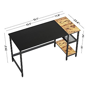 CubiCubi Computer Home Office Desk, 55 Inch Small Desk Study Writing Table with Storage Shelves, Modern Simple PC Desk with Splice Board, Black Brown Finish