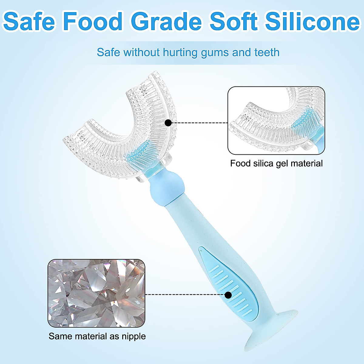 Afemoly U Shaped Toothbrush Kids, Kids Toothbrushes - 360° U Toothbrush Whole Mouth Oral Cleaning Design Toothbrush with Handle - Food Grade Soft Silicone Kids Toddler Toothbrush Age 2-4 (Blue)