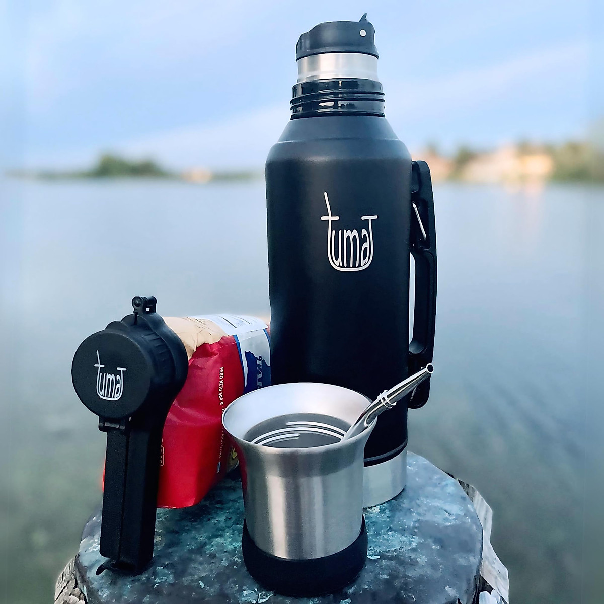 Complete Yerba Mate Kit - 1.2L Thermos With Mate System, Cup, Clip Spout, Straw (Bombilla), and FREE Backpack - Premium Stainless Steel Set To Go