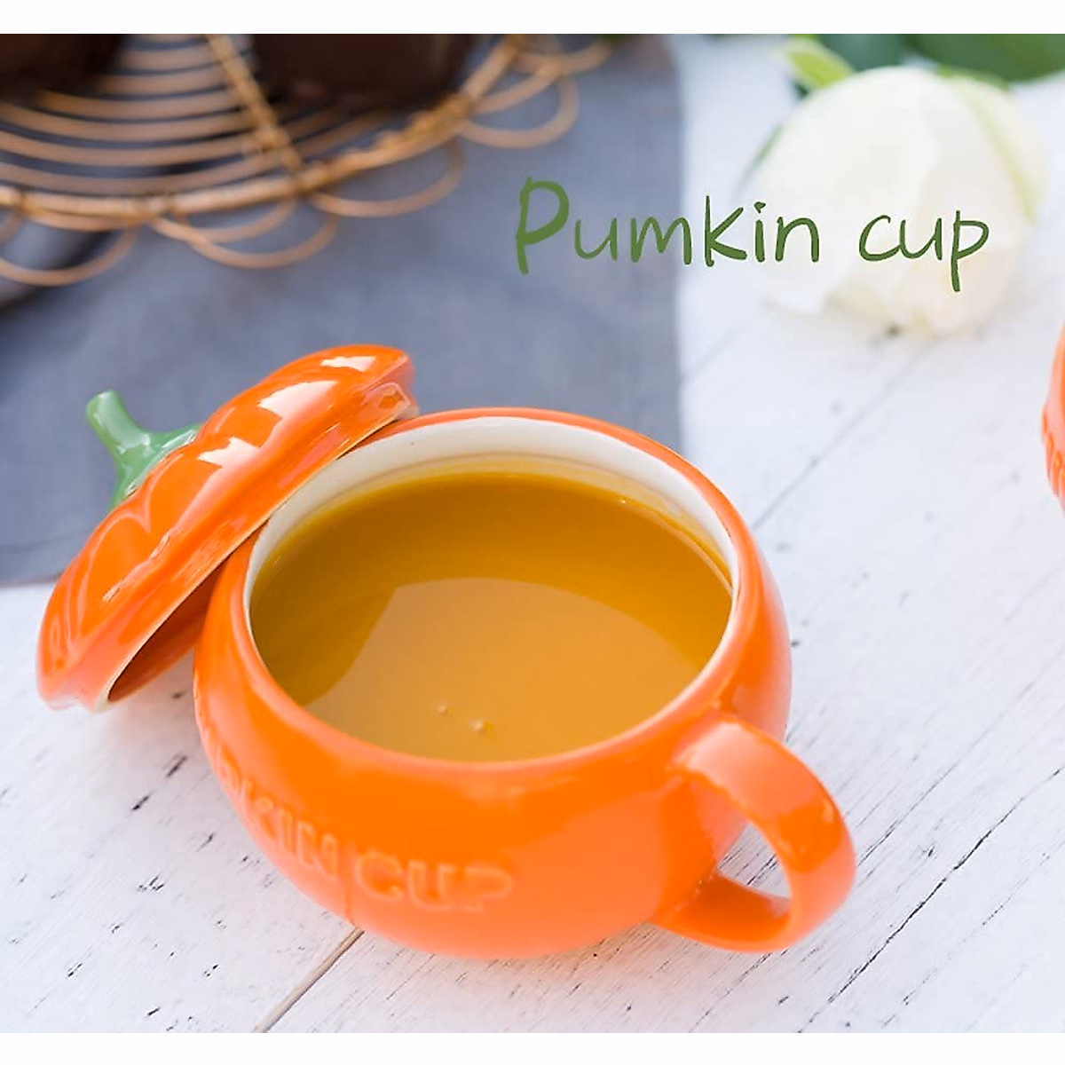 Eplze YBK Tech Cute Pumpkin Cup, Ceramic Coffee Mug, 8.5oz Tea Cup with Lid (Cup)