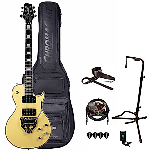 GoDpsMusic 6 String Sawtooth Heritage 24 Fret Guitar with Floyd Rose FRX System, Gig Bag, Right, Antique White with Accessories (ST-H70-FRX24-ATQWH-KIT)