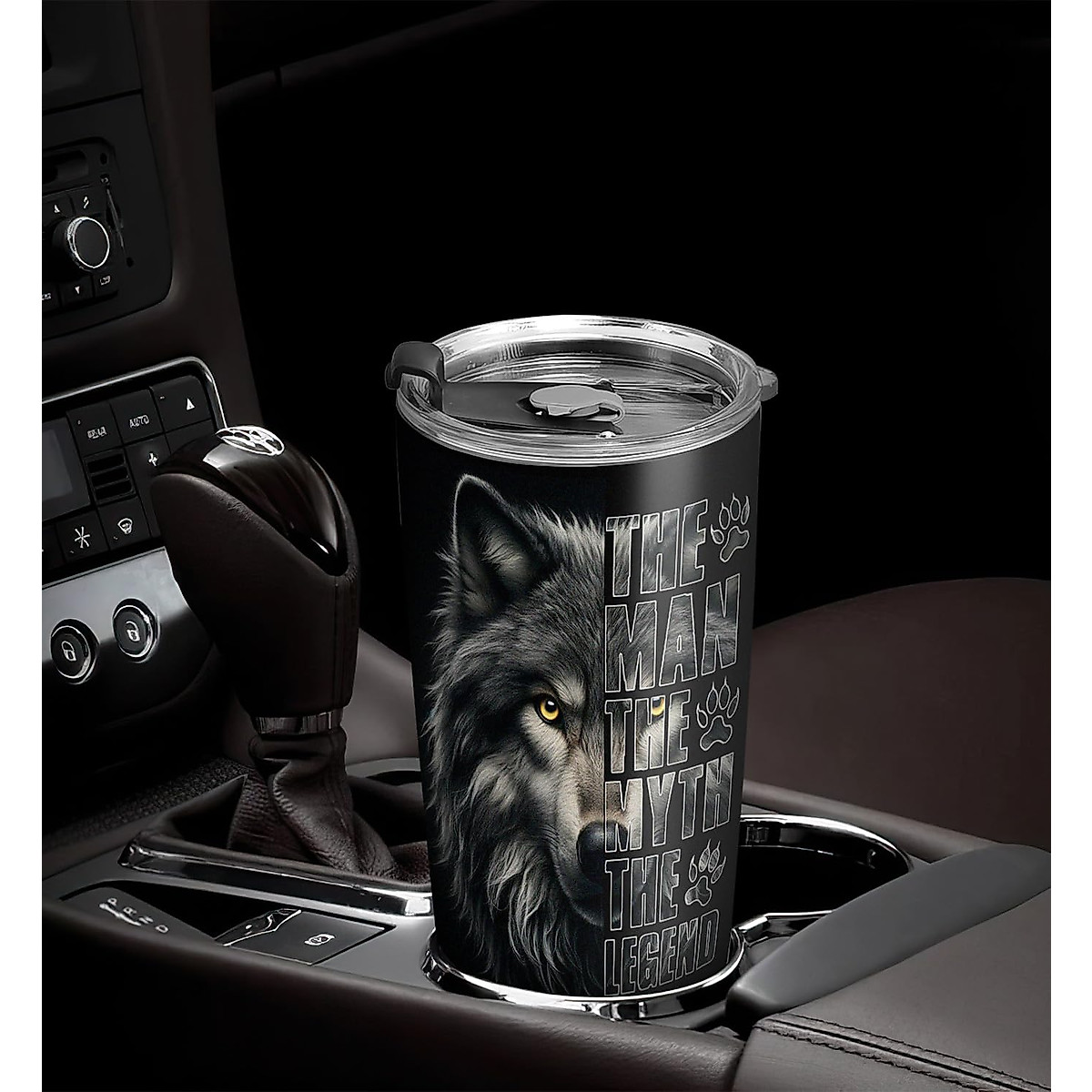 20oz Wolf Tumbler, Wolf Man Nutrition Fact The Man The Myth The Legend, Wolves Gifts, Coffee Thermos for Men, Stainless Steel Double Wall Vacuum Insulated Coffee Mug, Travel Cup with Lid