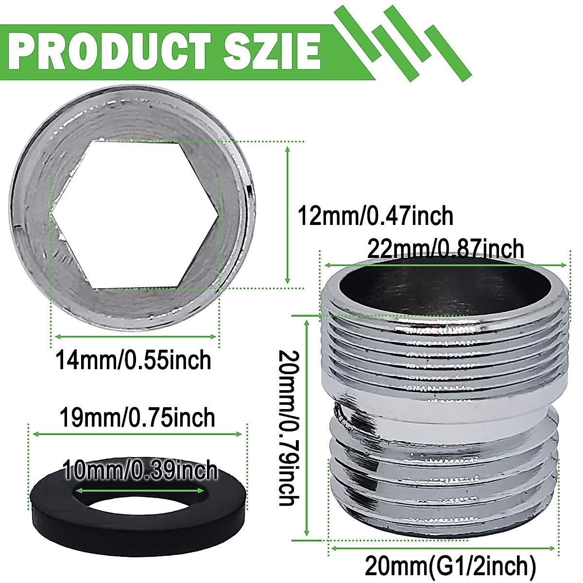 Faucet Adapter Aerator For Water Purifier,G1/2inch Male To 22mm Male Connector,Faucet Adapter Brass Fitting,Tap Connector Aerator For Bathroom Kitchen(Silver,2pcs)