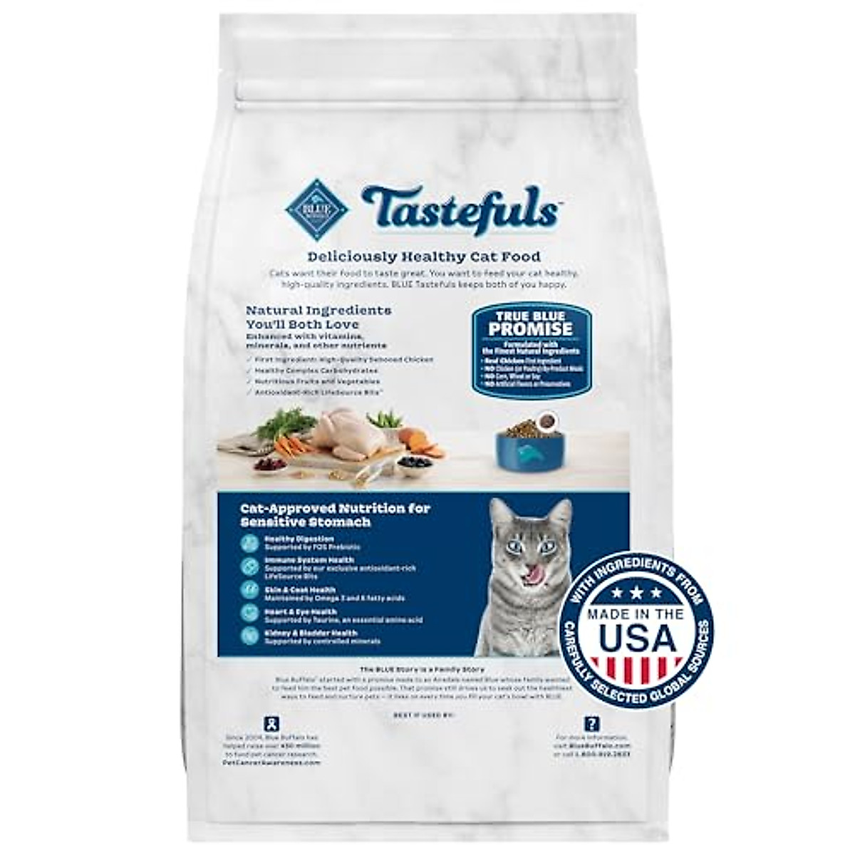Blue Buffalo Tastefuls Natural Dry Food for Adult Cats, Sensitive Stomach, Chicken & Brown Rice Recipe, 3-lb. Bag