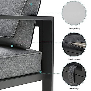 Green4ever Aluminum Patio Furniture Sofa, All-Weather Modern Metal Outdoor 3-Seat Couch with Removable, Water-Resistant Cushions (Gray)