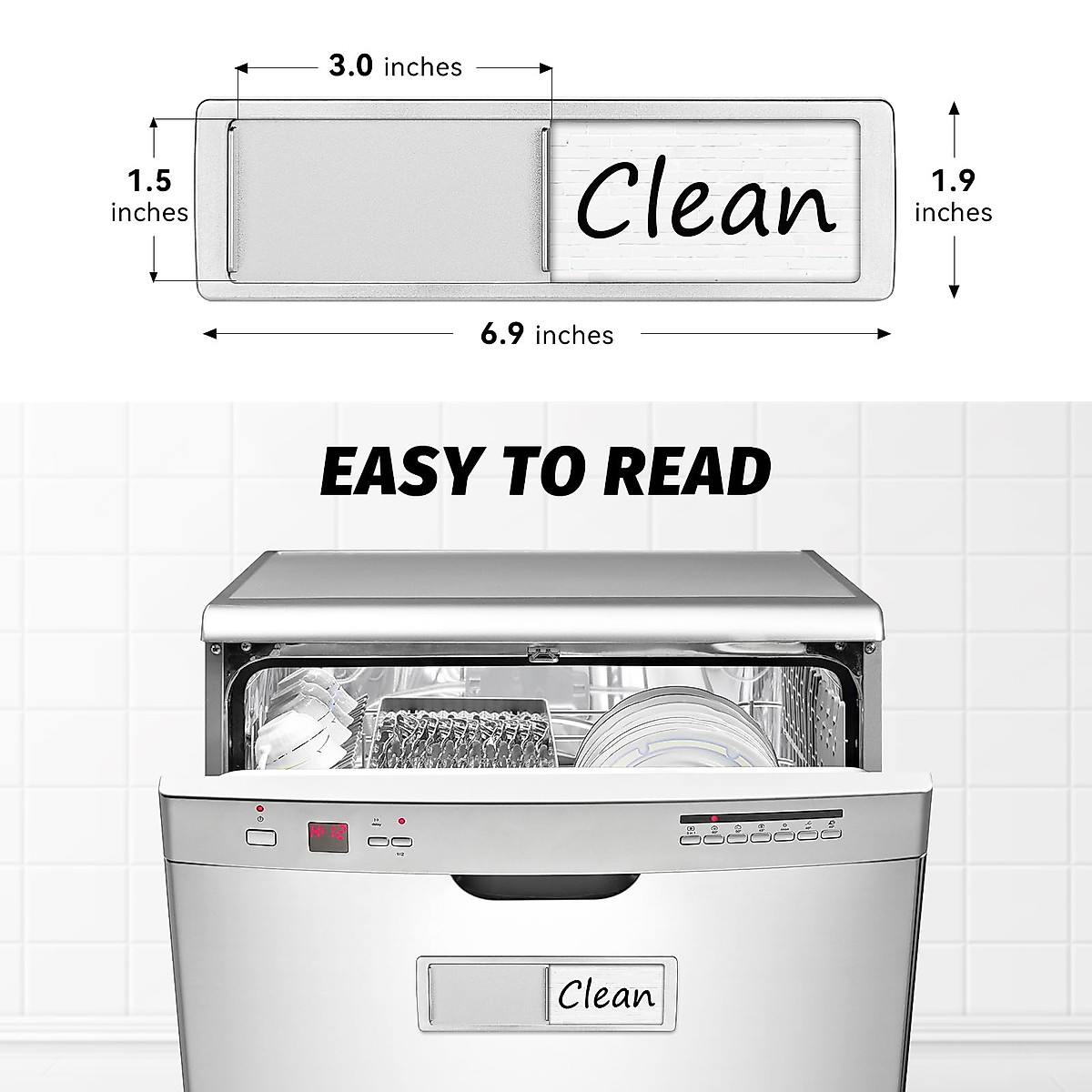 Dishwasher Magnet Clean Dirty Sign Shutter Only Changes When You Push It Non-Scratching Strong Magnet or 3M Adhesive Options Indicator Tells Whether Dishes are Clean or Dirty (Tiles White/Black)