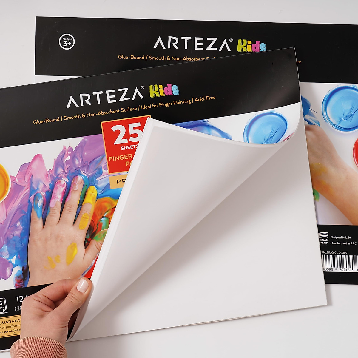 ARTEZA 12x16 Inches Finger Paint Paper Pad, Pack of 2 Finger Pads, 25 Sheets Each, 54lb/80gsm Drawing Pad for Kids