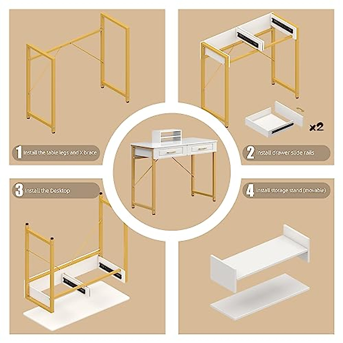 WESTREE Modern Makeup Vanity Desk with Glossy Desktop,Bedroom Home ...