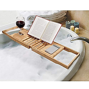 InterDesign Formbu Bathtub Caddy with Reading Tray, Wine, Tablet and Phone Holder - Natural