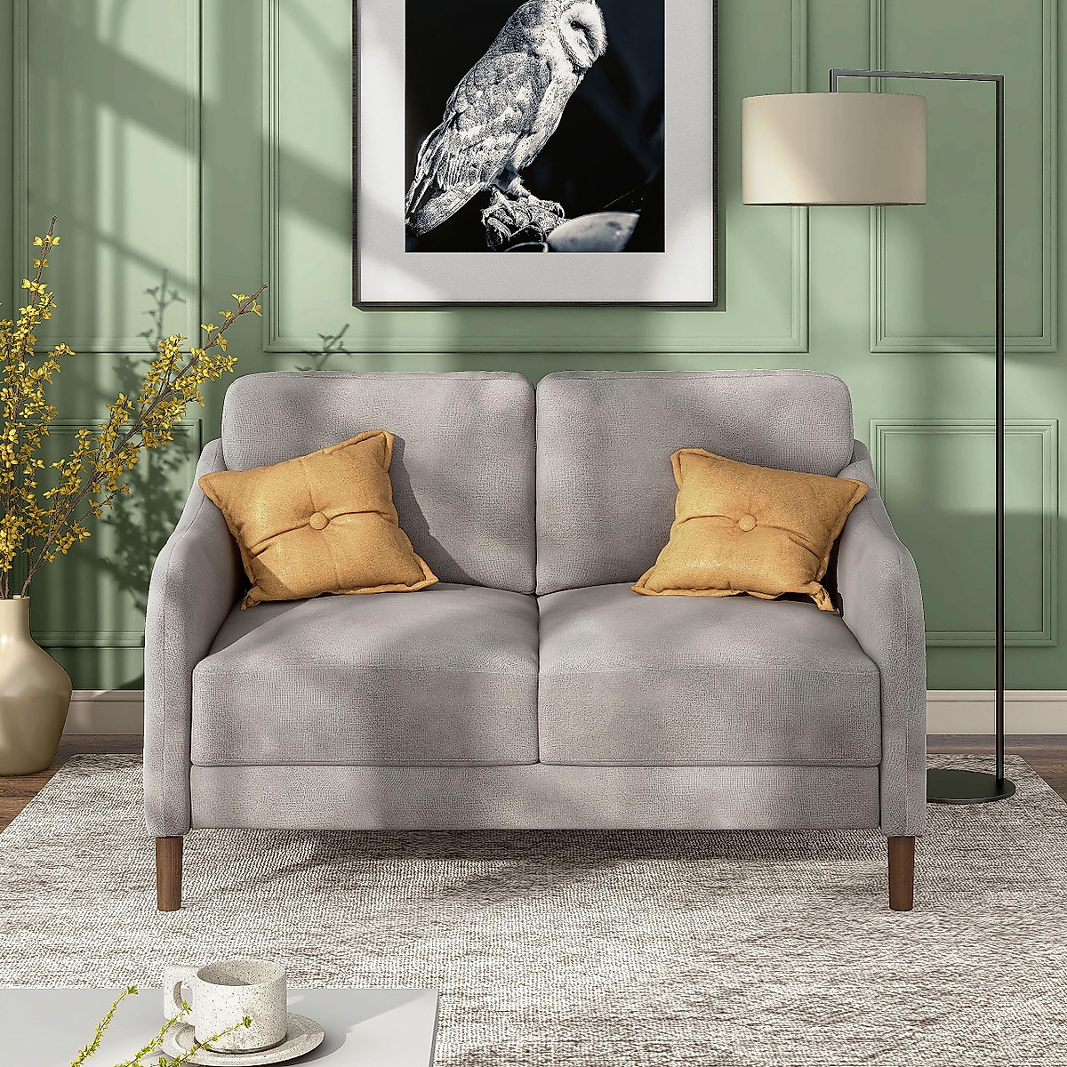 Furniture of Amarica Diana Mid Century Modern Velvet Loveseat with Solid Wood Legs, Compact Upholstered 2-Seater Sofa, Light Gray