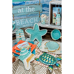 Boston International Serving Plate Everyday Coastal Ceramic Tableware, 11.5-Inches, Lagoon Life Starfish