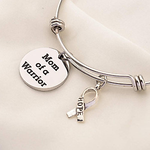 KUIYAI Mom of a Warrior Bracelet Inspirational Cancer Awareness Motivation Gifts (Silver)