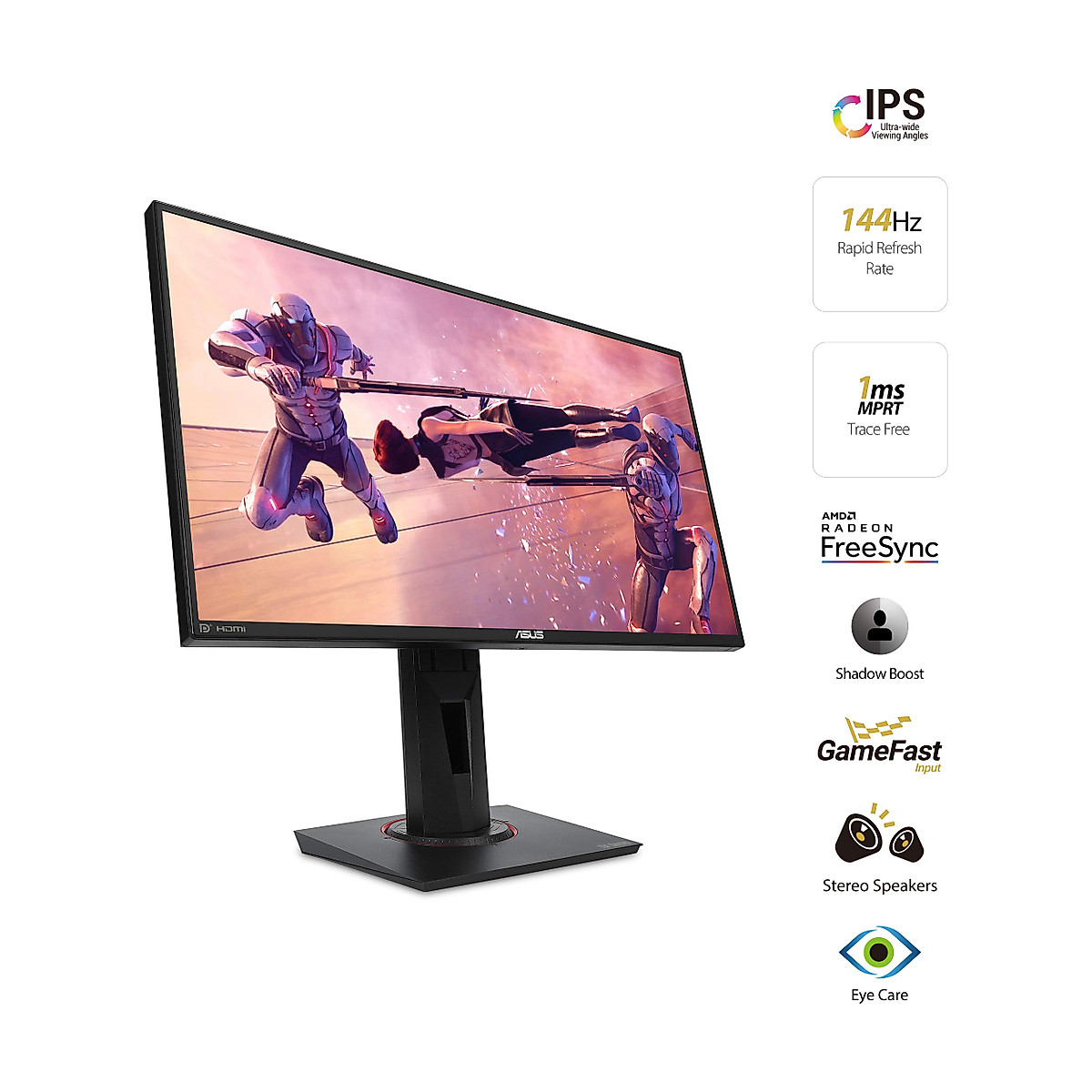 ASUS TUF Gaming 25" 1080P Monitor (VG259Q) - Full HD, IPS, 144Hz, 1ms, Extreme Low Motion Blur, Speaker, Adaptive-Sync, G-SYNC Compatible, VESA Mountable, DisplayPort, HDMI, Height Tilt Adjustable
