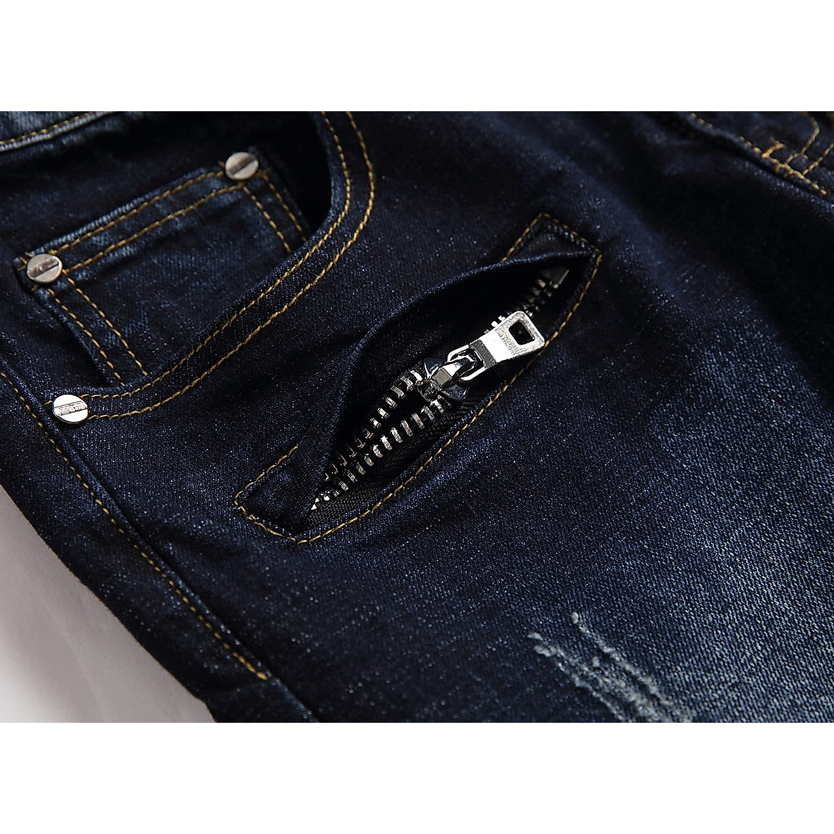 RXXKKK Men's Classic Zipper Biker Regular Fit Flex Jean (32, 1511 Dark Blue)