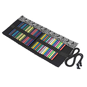 Denifiter 72 Slots Colored Pencils Roll Bag, Pen Paint Brush Storage Pouch Portable for,Women, Men (Black Leaf)