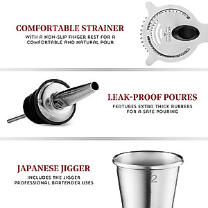 Boston Shaker Set Bartender Kit - 13 Piece Bar Set Cocktail Shaker Set - Drink Mixer for Home Bar with All Bar Accessories - Bar Tools: Cocktail Shaker, Jigger, Cocktail Strainer, Bar Spoon, Pourers.