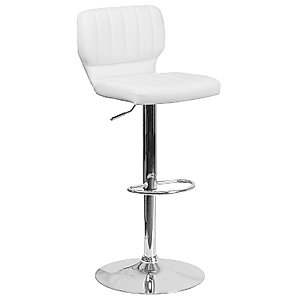 Flash Furniture Jeremy Contemporary White Vinyl Adjustable Height Barstool with Vertical Stitch Back and Chrome Base