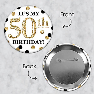 Big Dot of Happiness Adult 50th Birthday - Gold - 3 inch Birthday Party Badge - Pinback Buttons - Set of 8
