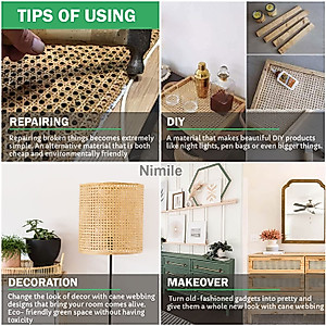 Nimile Cane Webbing Roll 17.5''W x 4Ft, Natural Rattan Webbing for DIY Home Decor Caning Projects, Woven Open Mesh Cane for Furniture, Chair, Cabinet, Ceiling or Ornaments Indoor