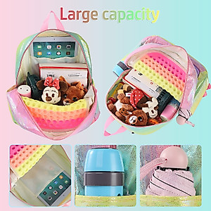 Ejoich Pop On It Backpack for Girls Boys, Large Capacity Fidget Toys Backpack Rainbow Pop Shoulder Bag Pop School Bookbag (Laser Pink)