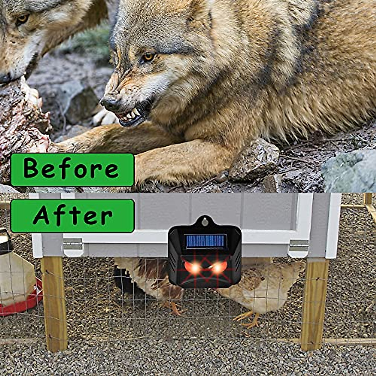 Phosooy Solar Powered Animal Repeller, Predator Eye Animal Deterrent Devices, Coyote Skunk Raccoon Deer Repellent for Chicken Garbage Can Farm Yard Protection (4)