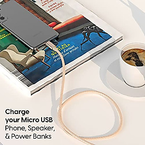 TALK WORKS Micro USB Cable 6ft Long Android Cell Phone Charger Braided Heavy Duty Fast Charging Cord for Samsung Galaxy S6 / S7, Tablet, Bluetooth Speaker, Wireless Earbuds Headphones - Gold