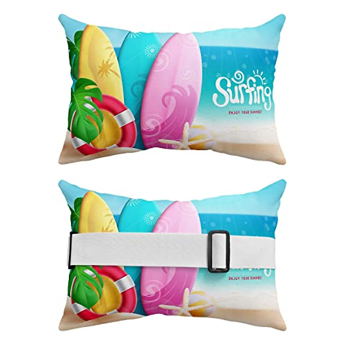 Recliner Head Pillow Ledge Loungers Chair Pillows with Insert Summer Beach Surfboard Aqua Wood Grain Lumbar Pillow with Adjustable Strap Outdoor Waterproof Patio Pillows for Beach Pool Chair, 2 PCS