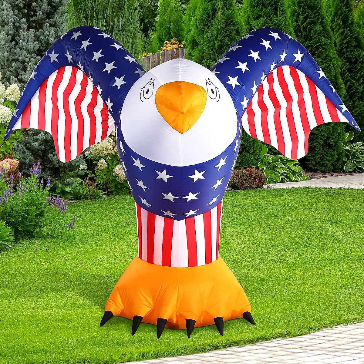 Kathfly 6FT Patriotic Inflatable Decor Independence Day American Flag Blow up Eagle Built in LED Light/Blower for Parade Veterans 4th of July Lawn Outdoor
