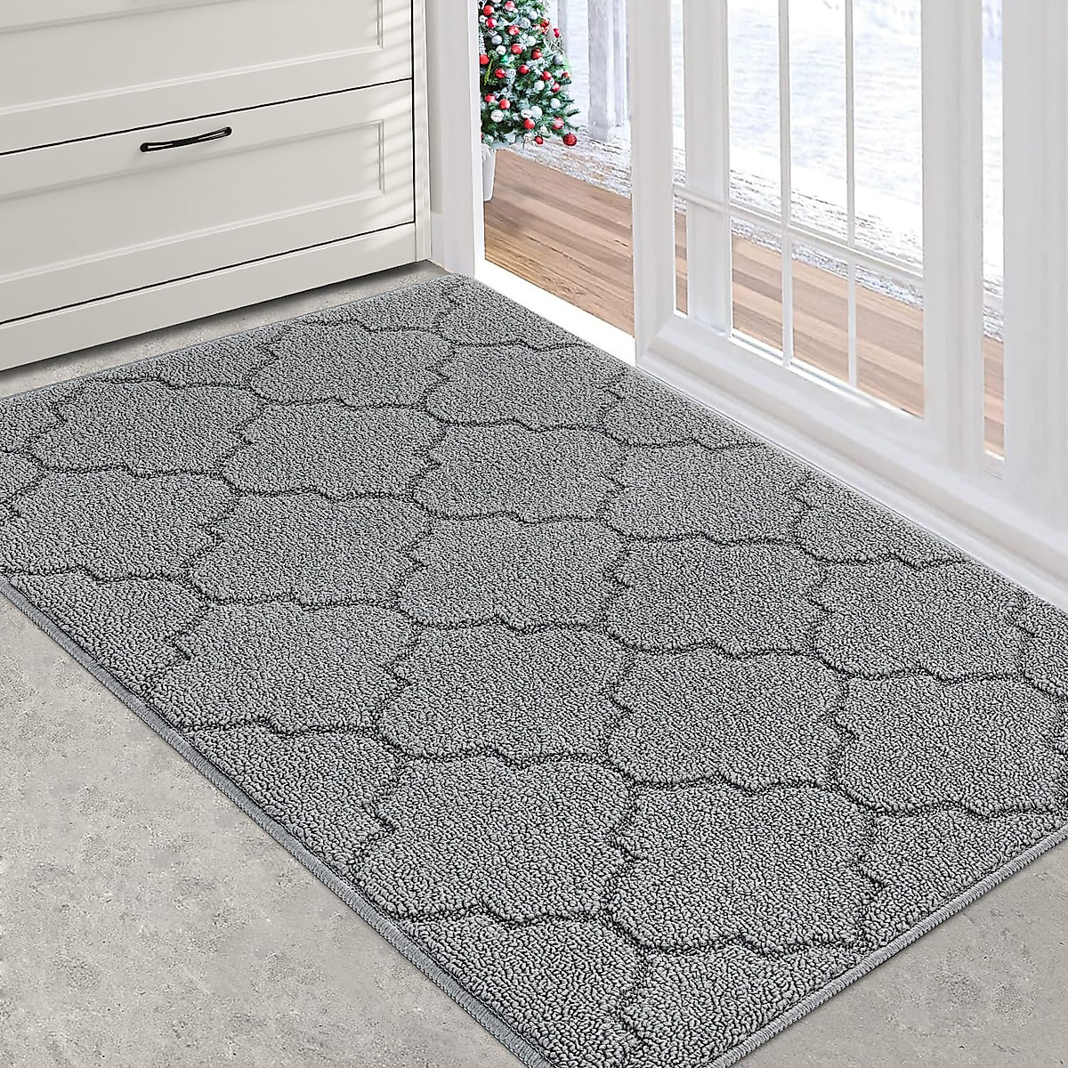 REFETONE Indoor Doormat, Front Back Door Mat, 20x32, Non-Slip Absorbent Resist Dirt Door Mats, Machine Washable Low-Profile Inside Floor Mat Door Rugs for Entryway, Grey