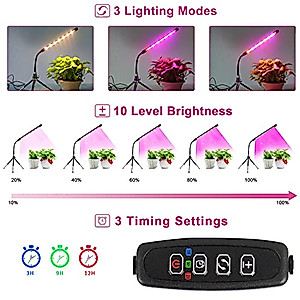 Ldmhlho LED Plant Lights with Small Tripod, Full Spectrum 20 LEDs Grow Lamp with 3H/9H/12H Timing On&Off & 3 Switch Modes and Adjustable Gooseneck for Indoor Plants (No Adapter)