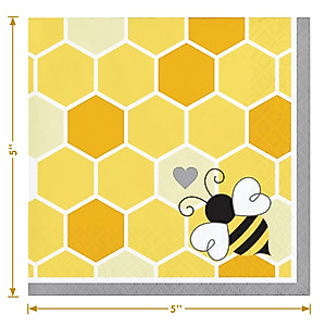 Bee Party Supplies for Baby Showers and Birthdays - Bumblebee Paper Dessert Plates, Napkins, and Forks (Serves 16)