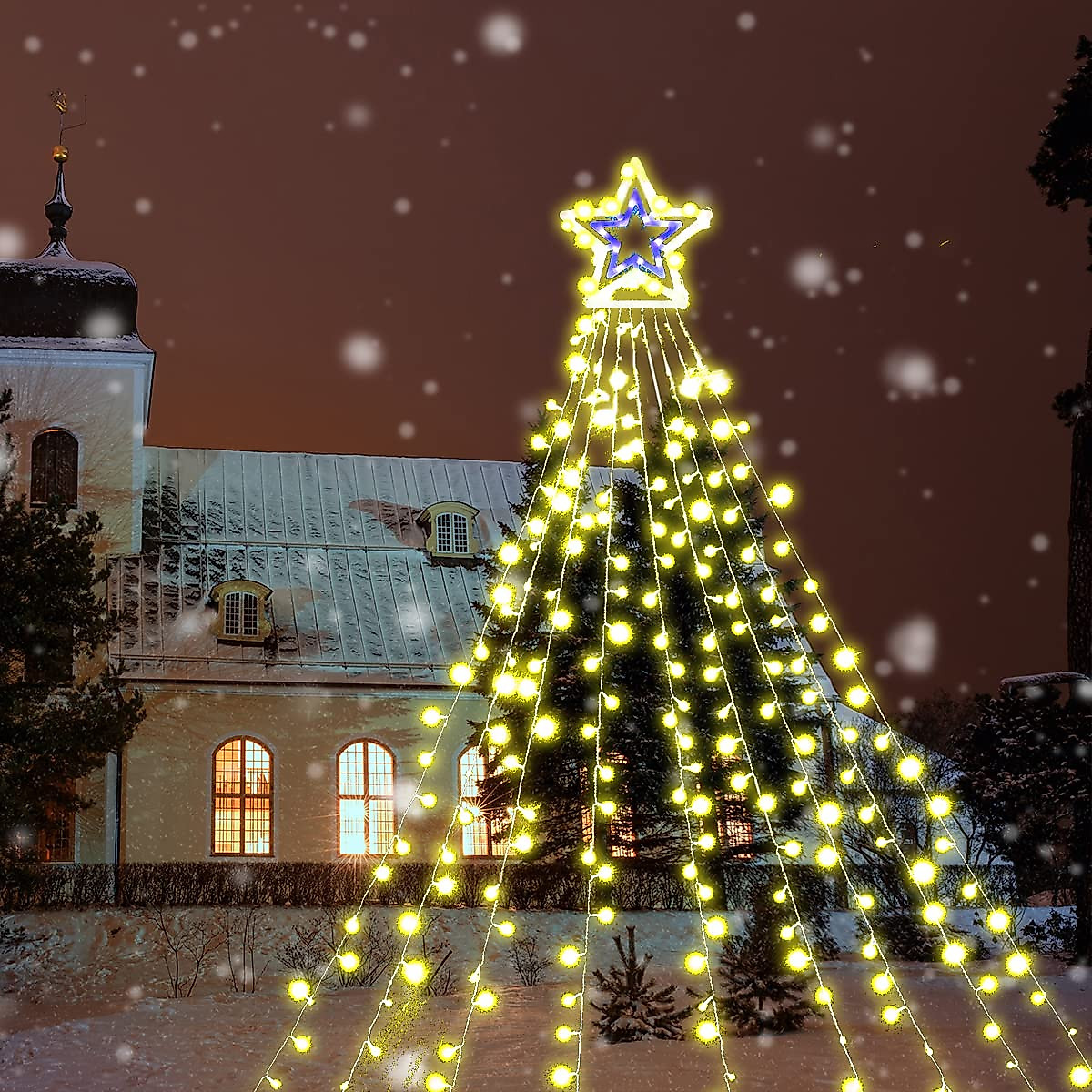 Joiedomi 345 LED Christmas Decoration Star Lights, 11.5Ft 8 Lighting Modes Decorative Tree Lights with Topper Star for Christmas Tree, Party Wedding Garden Yard Patio Xmas Outdoor Décor(Warm Whit)